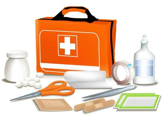 First aid kit blue brochure template Royalty Free Vector