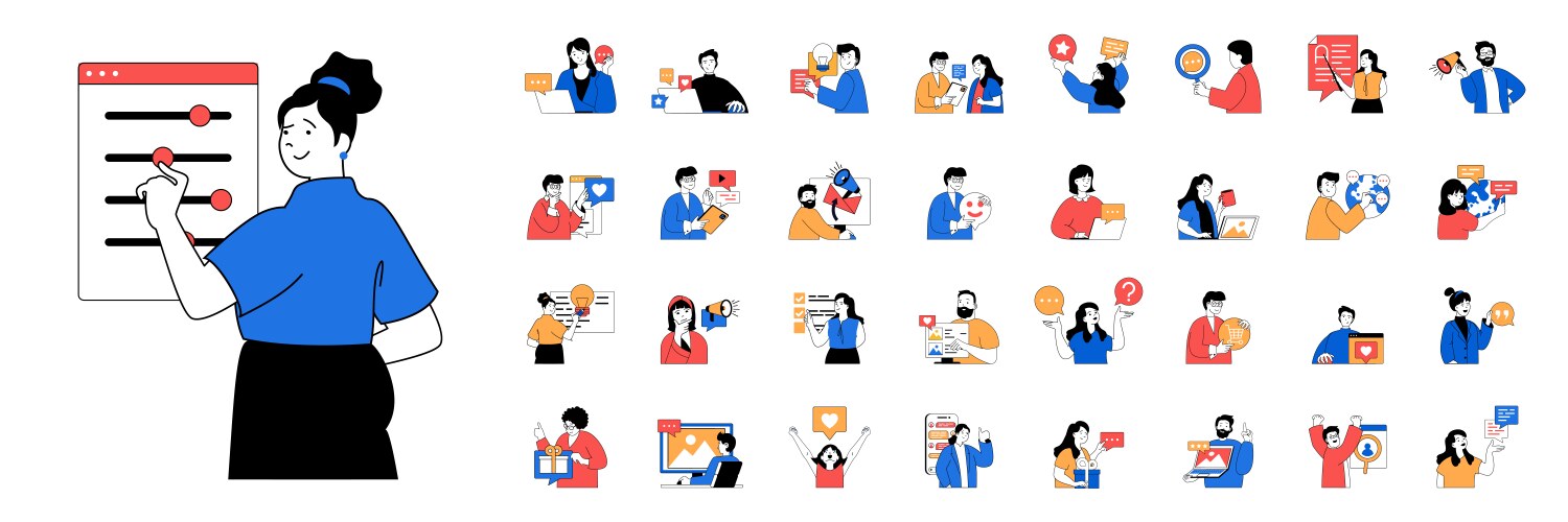 Social media concept mega set with character Vector Image