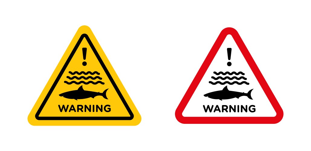 Shark warning sign icon set caution for marine Vector Image