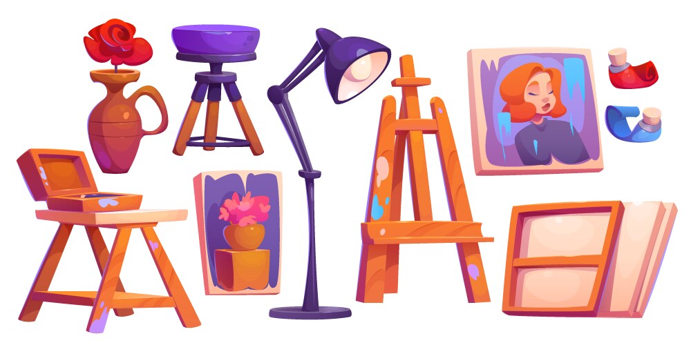 Creative art studio workshop room flat interior Vector Image