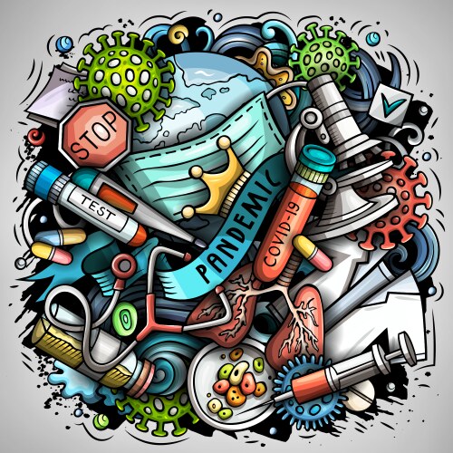 Cartoon doodles quarantine Royalty Free Vector Image