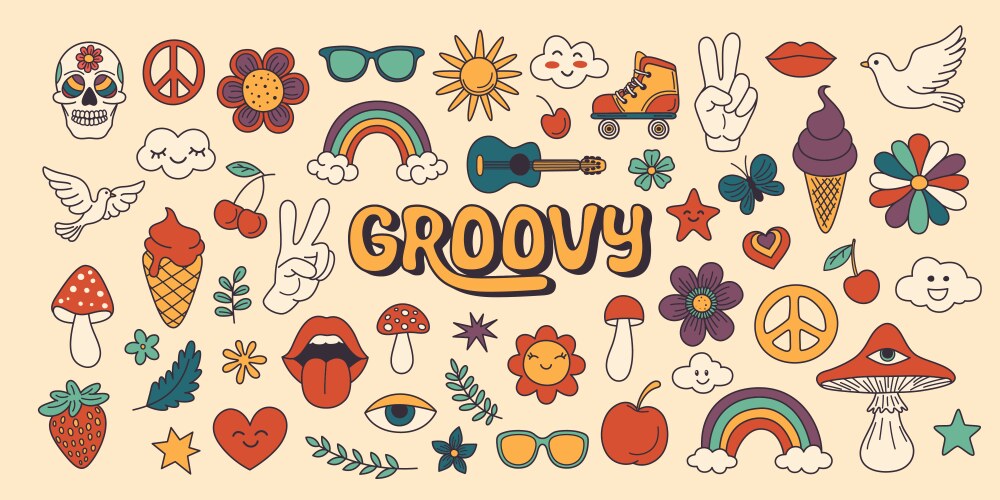 Cartoon retro croissant groovy funky character Vector Image