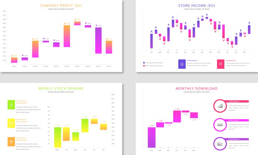 Realistic waterfall chart collection Royalty Free Vector
