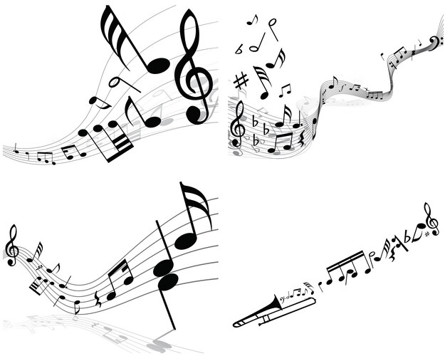 Abstract music staves with notes Royalty Free Vector Image