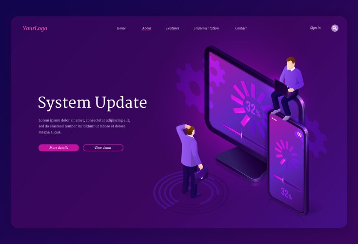 System update banner computer software install Vector Image