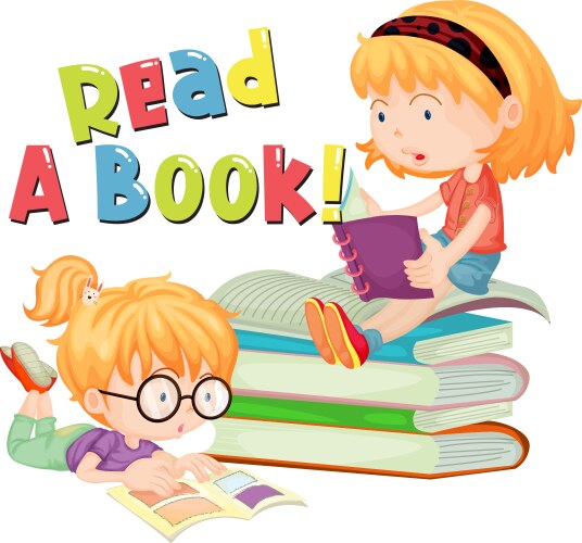 Cartoon kids reading book education concept Vector Image