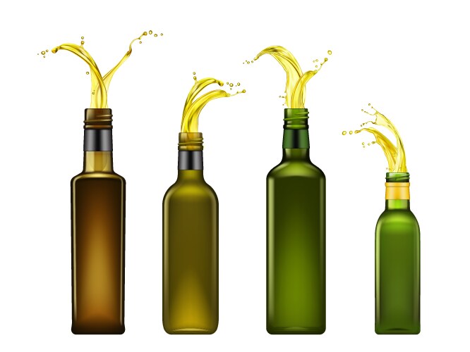 Olive and sunflower oil bottles realistic set Vector Image