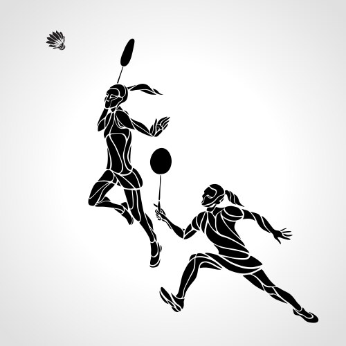 Womens doubles badminton players color Royalty Free Vector