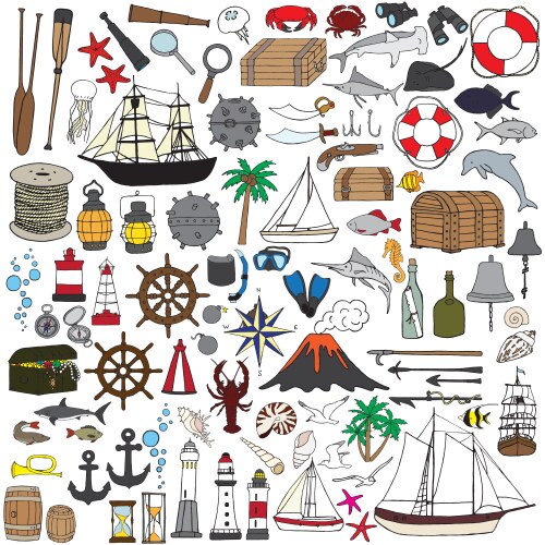 Set of silhouettes symbolizing the marine leisure Vector Image