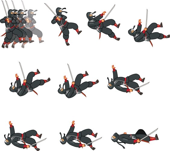 Black ninja game sprites Royalty Free Vector Image