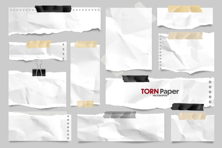 Ripped colored paper strips realistic crumpled Vector Image