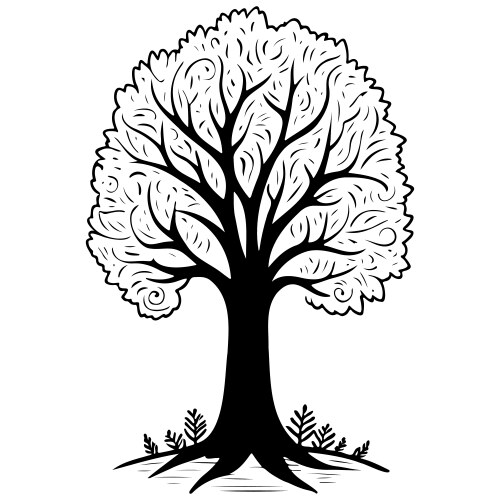 Tree silhouette drawing realistic hand drawing Vector Image