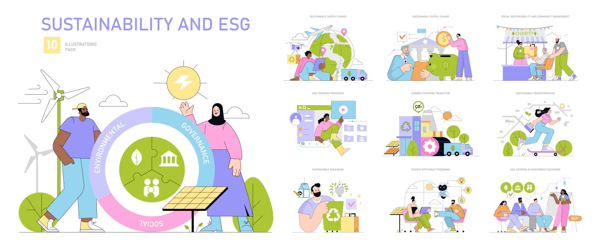 Sustainability and esg flat Royalty Free Vector Image