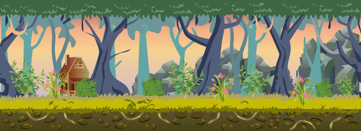 Forest game background and environment Royalty Free Vector