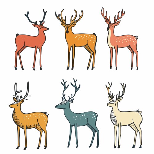 Six stylized deer unique coloration Royalty Free Vector