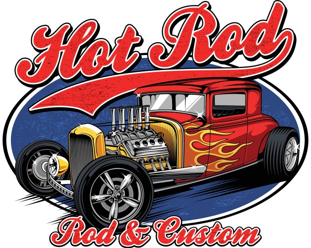 Classic red custom street rod with hotrod flames Vector Image