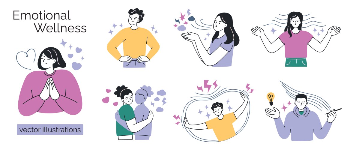 Set of emotional wellness – Royalty-Free Vector | VectorStock