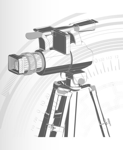 Camera with zoom lens on tripod realistic Vector Image