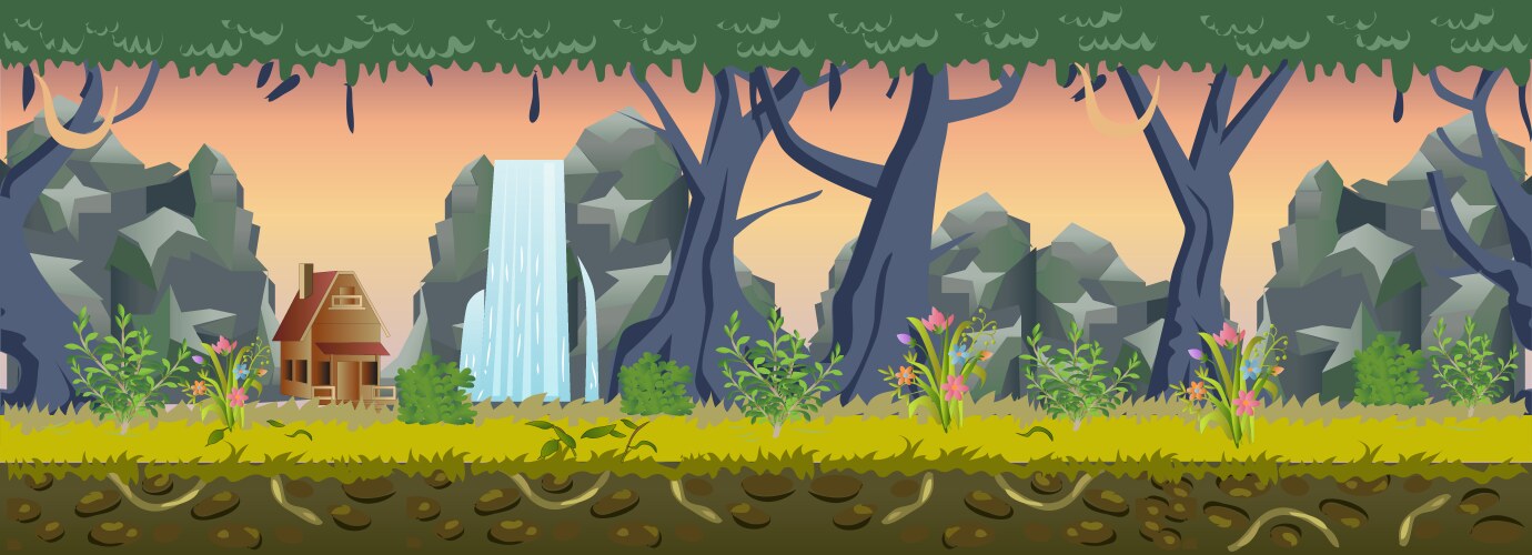 Forest game background and environment Royalty Free Vector