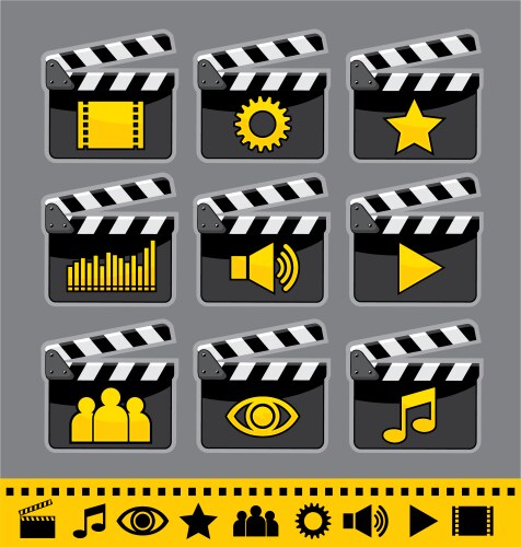 Silhouette audio and video icons Royalty Free Vector Image