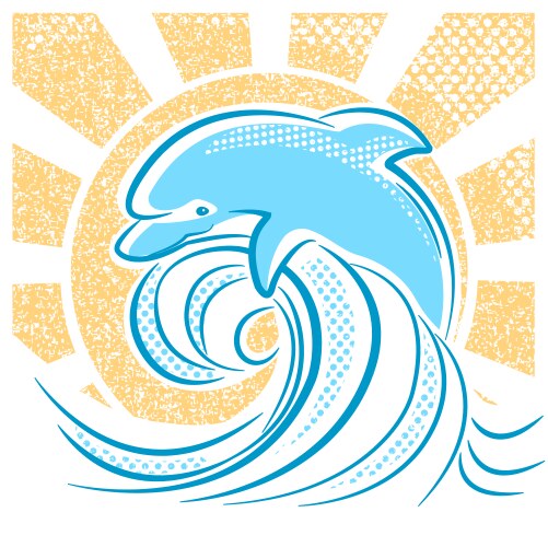Dolphin logo on blue sea wave background flat Vector Image
