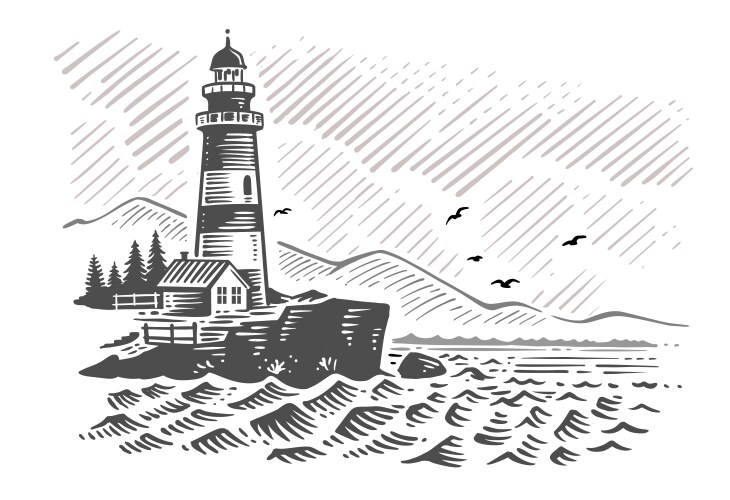 Hand drawn lighthouse Royalty Free Vector Image