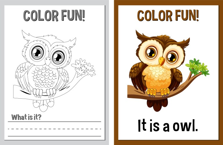 Coloring and learning activity with cute owl Vector Image
