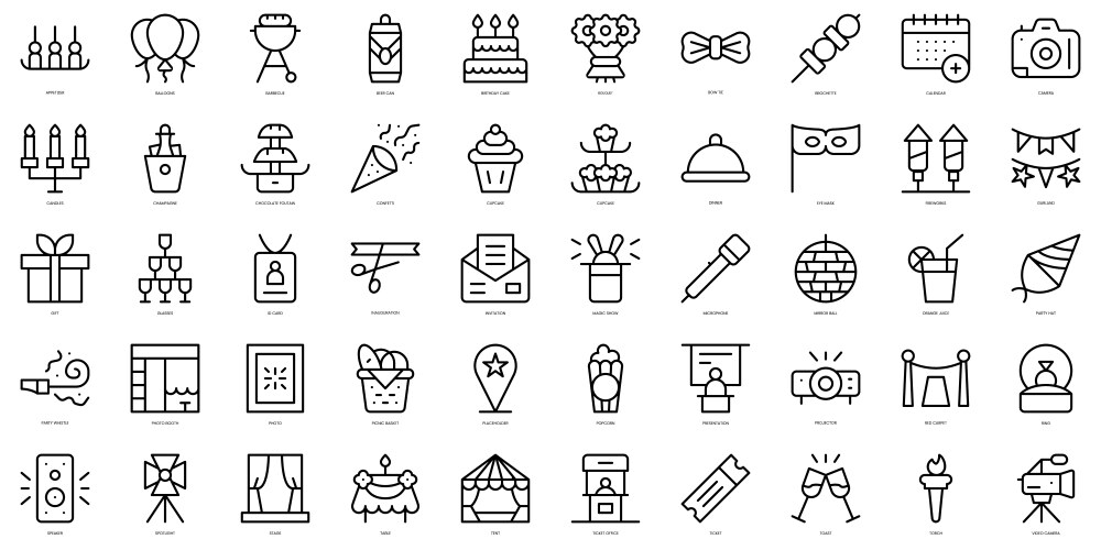 Party entertainment event icons Royalty Free Vector Image