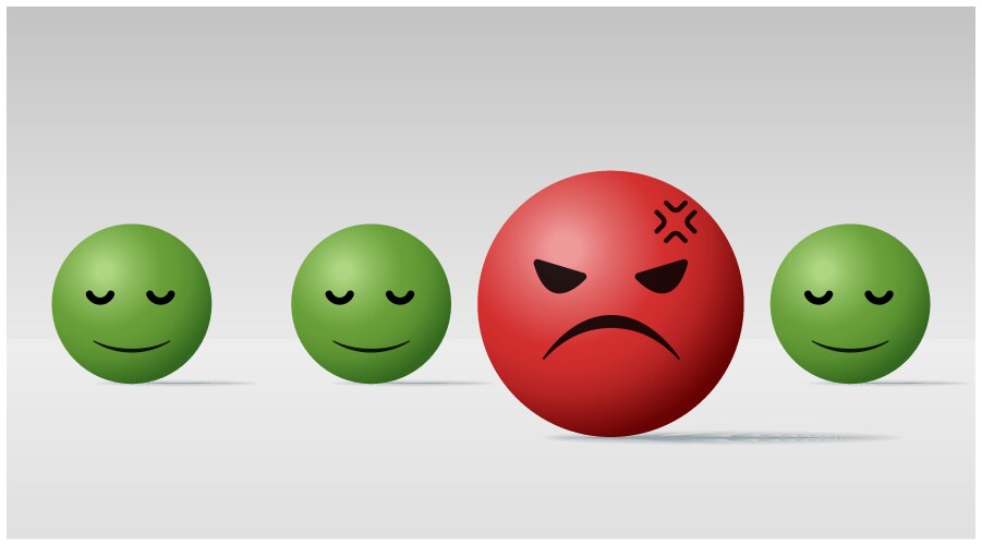 Calm face ball among angry balls background Vector Image