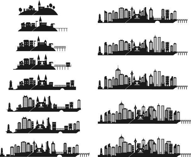 City town icons set signs and symbols Royalty Free Vector