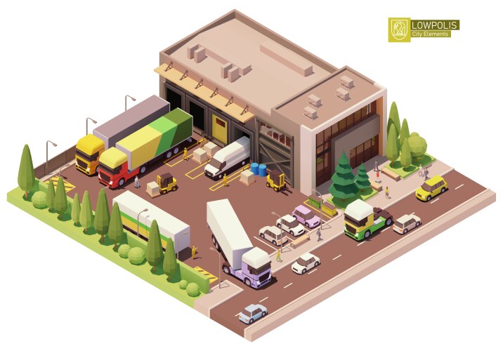 Isometric low poly warehouse building icon Vector Image