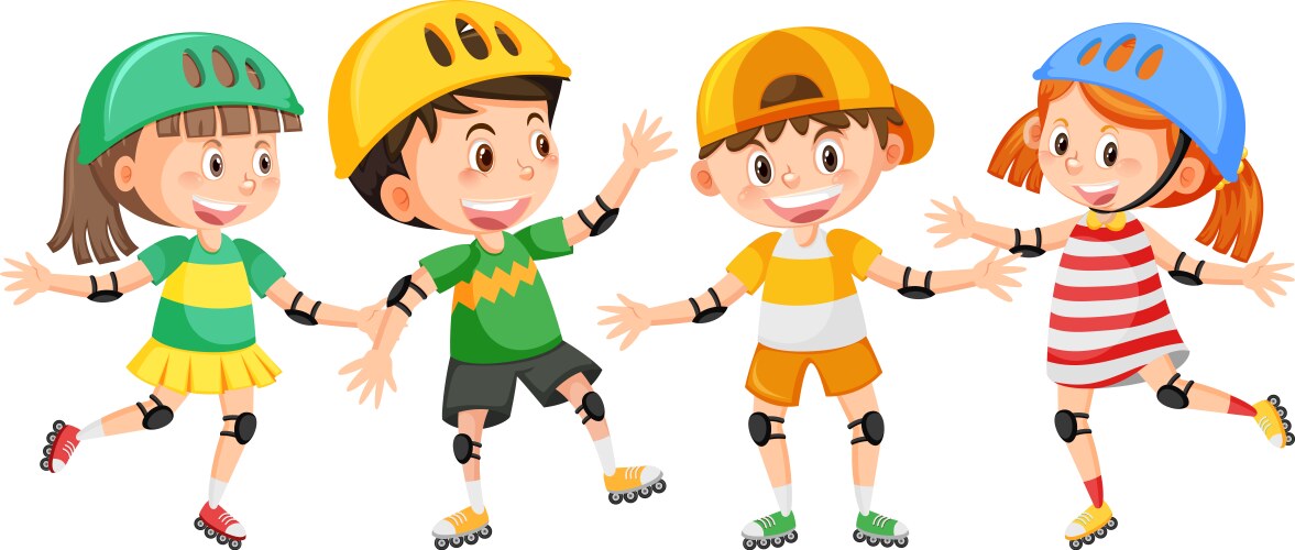 Girls on inline skates cartoon Royalty Free Vector Image