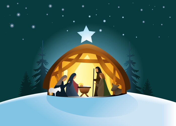 Nativity scene with holy family Royalty Free Vector Image