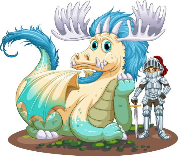 Cute dragon with knight cartoon character Vector Image