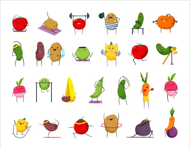 Vegetable characters sport exercises potato Vector Image