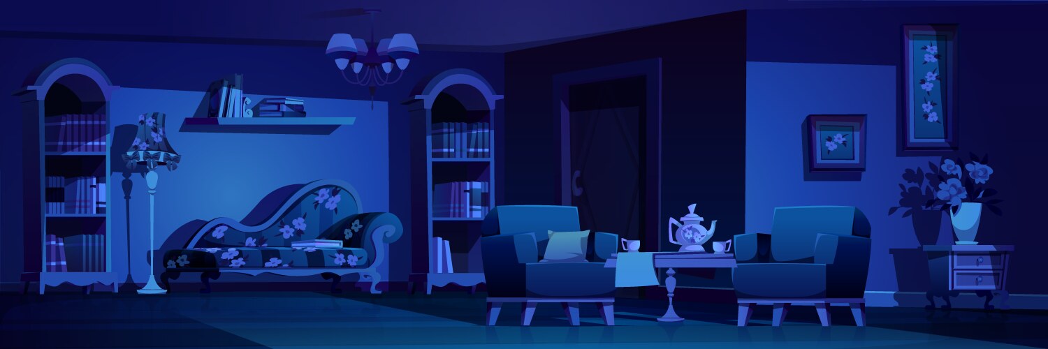 Cartoon living room at night interior Royalty Free Vector