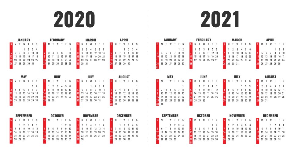Calendar template 2018 2019 and 2020 years Vector Image