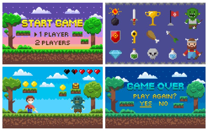 Pixel art game development set - progress bar Vector Image