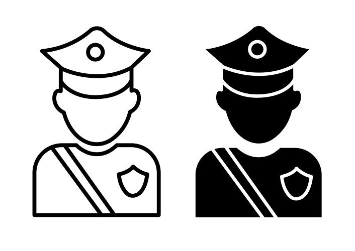 Police icon set security guard symbol policeman Vector Image