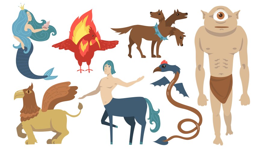 Collection of various magical mythical creatures Vector Image