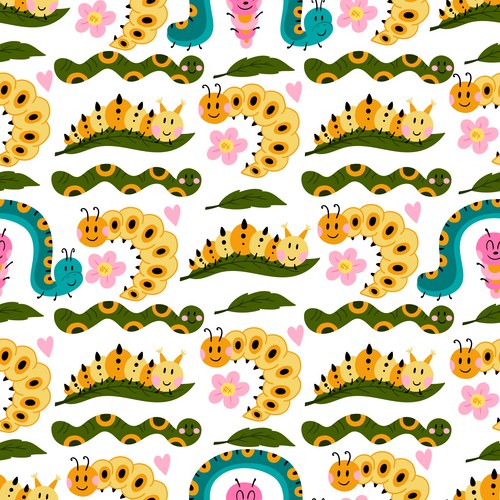 Cute Caterpillar Spring Pattern – Royalty-Free Vector | VectorStock