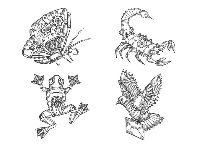 Mechanical animal set sketch Royalty Free Vector Image