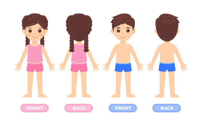 Standing young man boy character in front back Vector Image