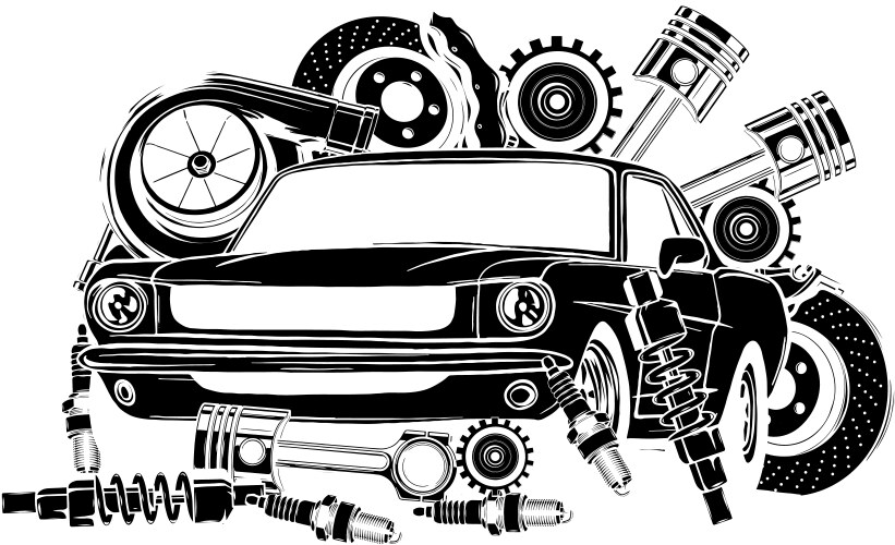 Car spares frame and parts Royalty Free Vector Image