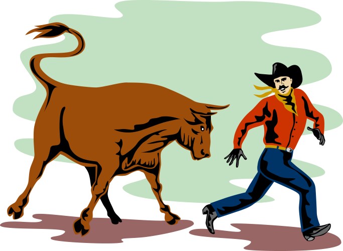 Rodeo cowboy bull riding retro Royalty Free Vector Image