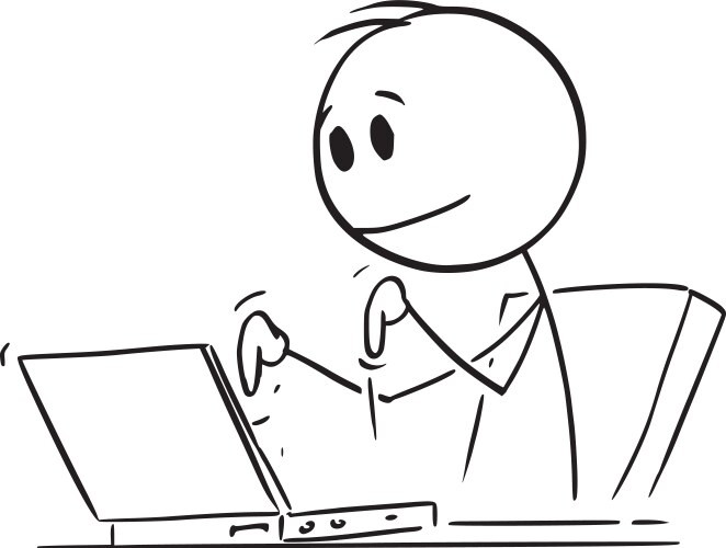 Cartoon man working and typing on laptop Vector Image