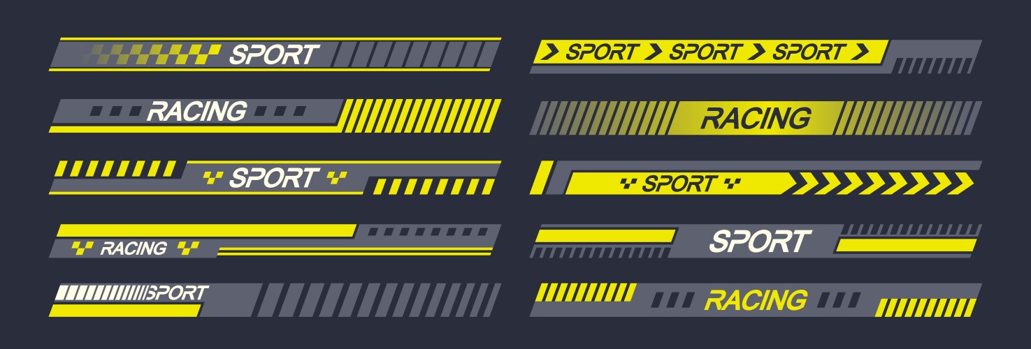 Sports car stickers feature designs Royalty Free Vector