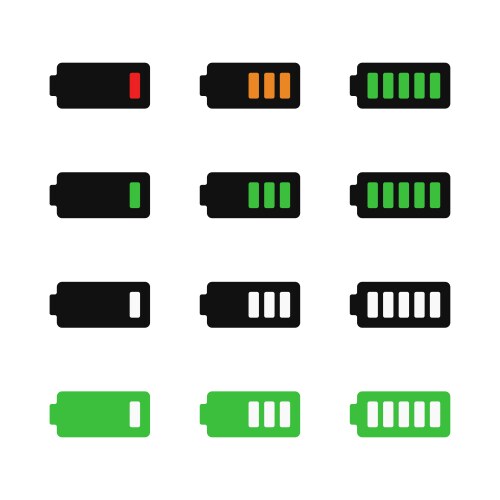 Battery capacity charging coloured icons set Vector Image