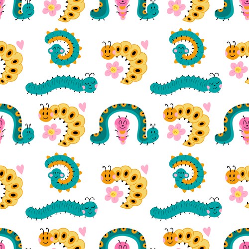 Cute Caterpillar Spring Pattern – Royalty-Free Vector | VectorStock