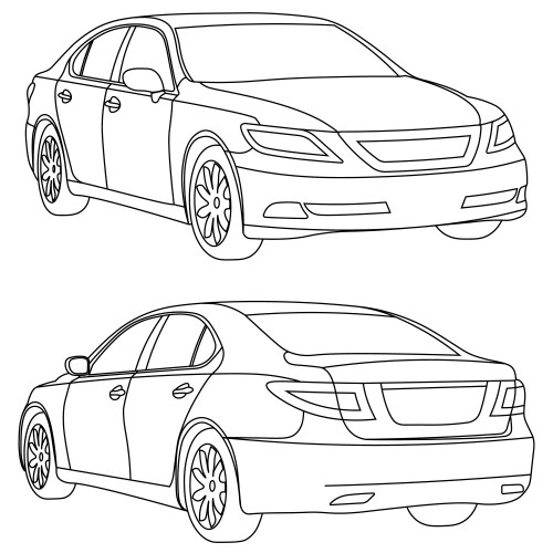 Outline police car front side back views Vector Image